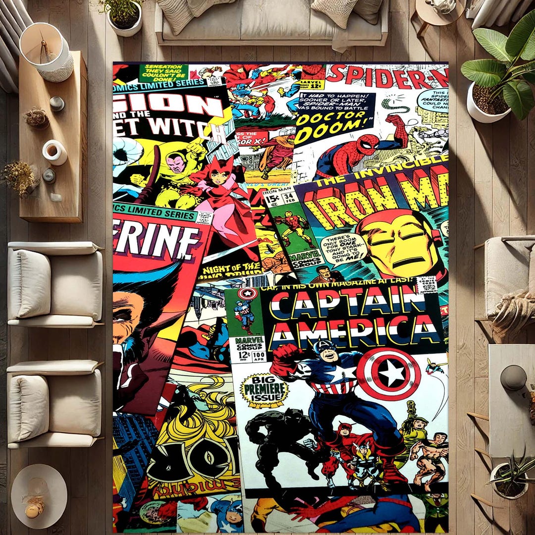 Comic Book Mat, Superhero Carpet, Captain America Rug, Spiderman Tread ...