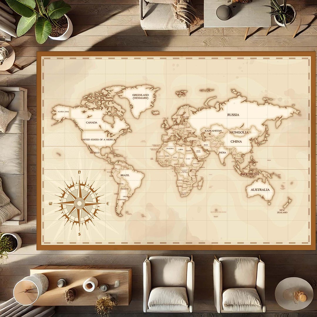 Vintage Map Rug, Antique World Mat, Old Map Carpet,rustic World Decor ...
