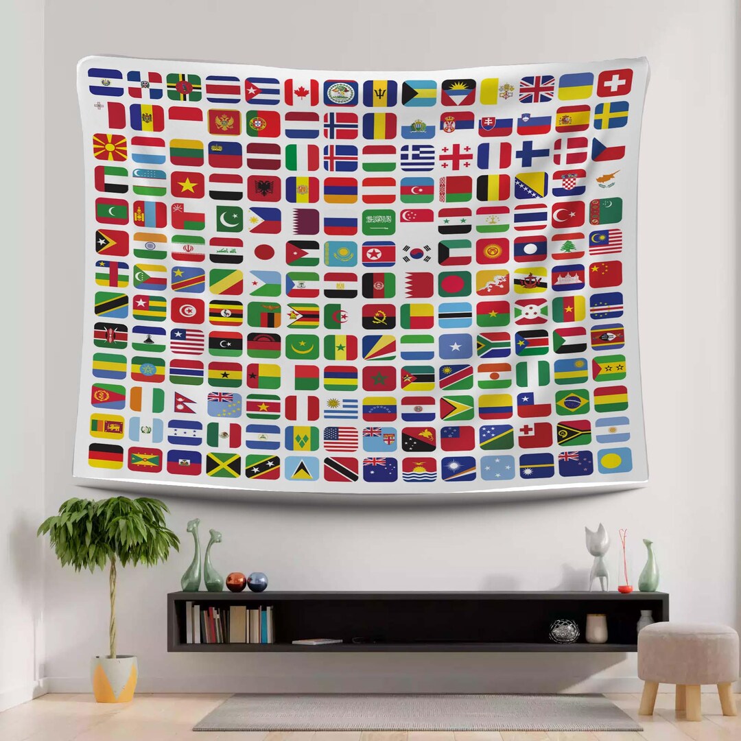 World Flags Art, Country Flags Map, Flag Wall Decor, Kids Room Tapestry ...