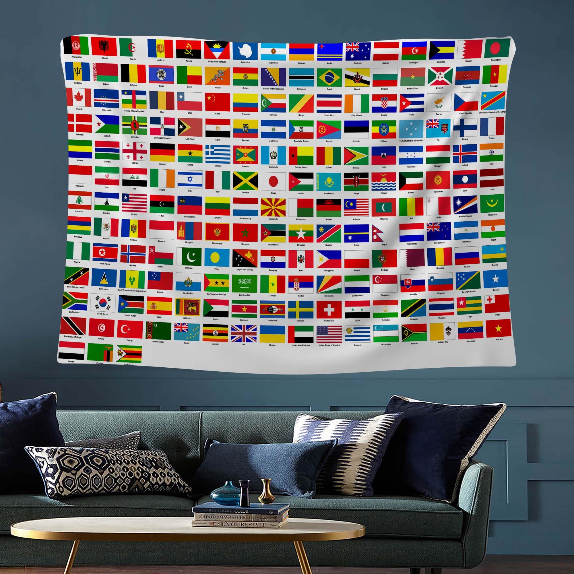 World Country Flags, Flag Tapestry, Map Wall Hanging, Tapestry Flags ...