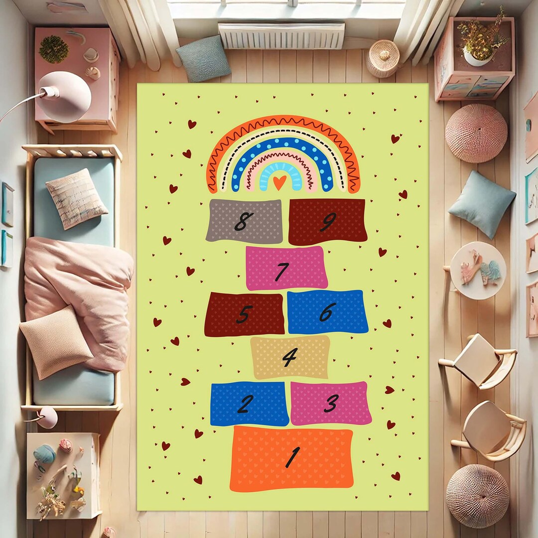 Rainbow Hopscotch Kids Rug, Hopscotch Playroom Rug, Kids Room Carpet ...