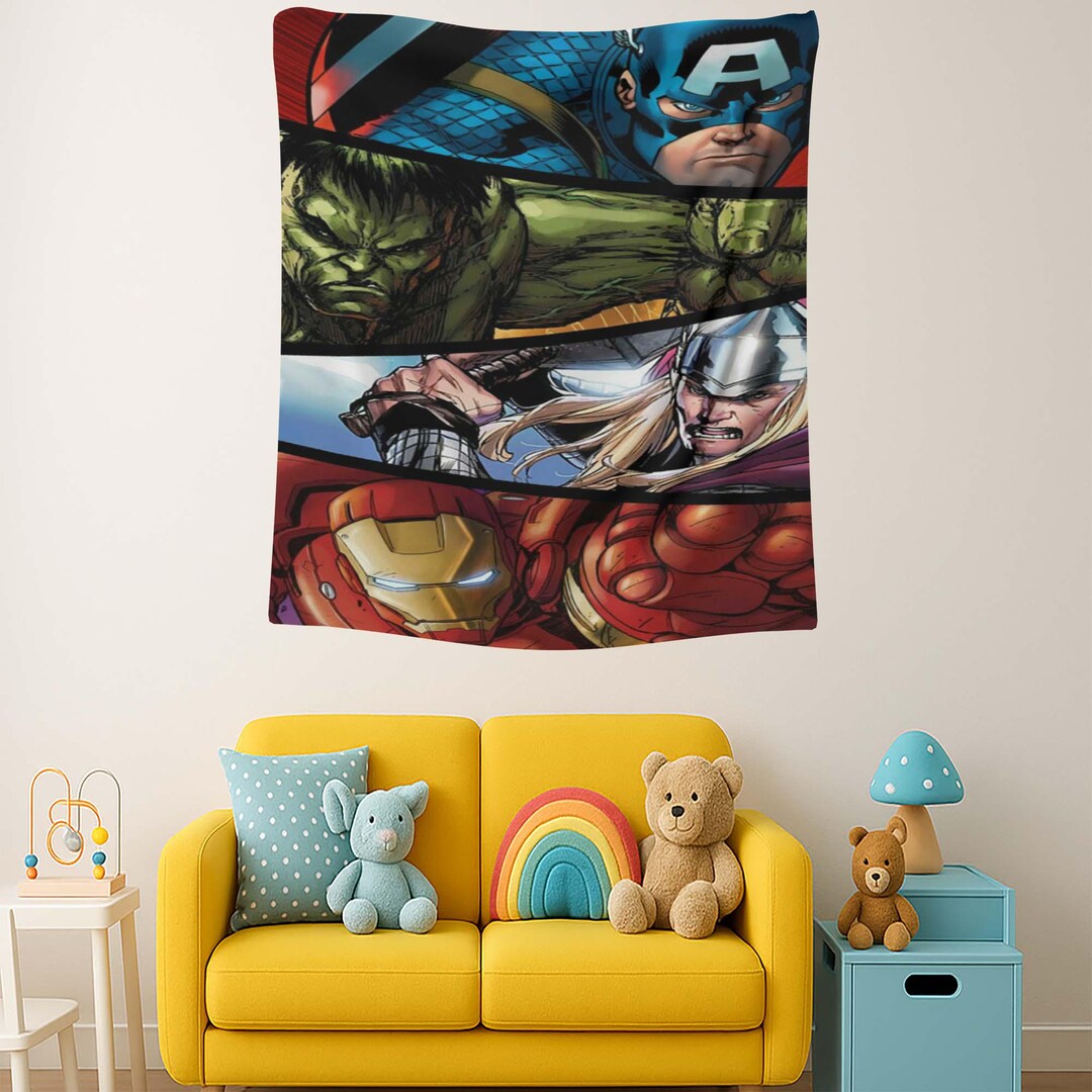 Superhero Wall Decor, Comic Wall Art, Boys Room Tapestry, Hero Wall ...