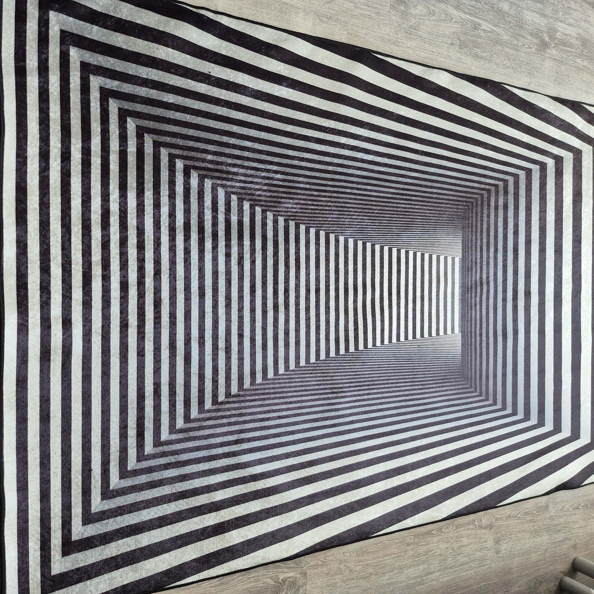 3D Optical Illusion Carpet, Tunnel Design Rug, Minimalist Room Decor ...