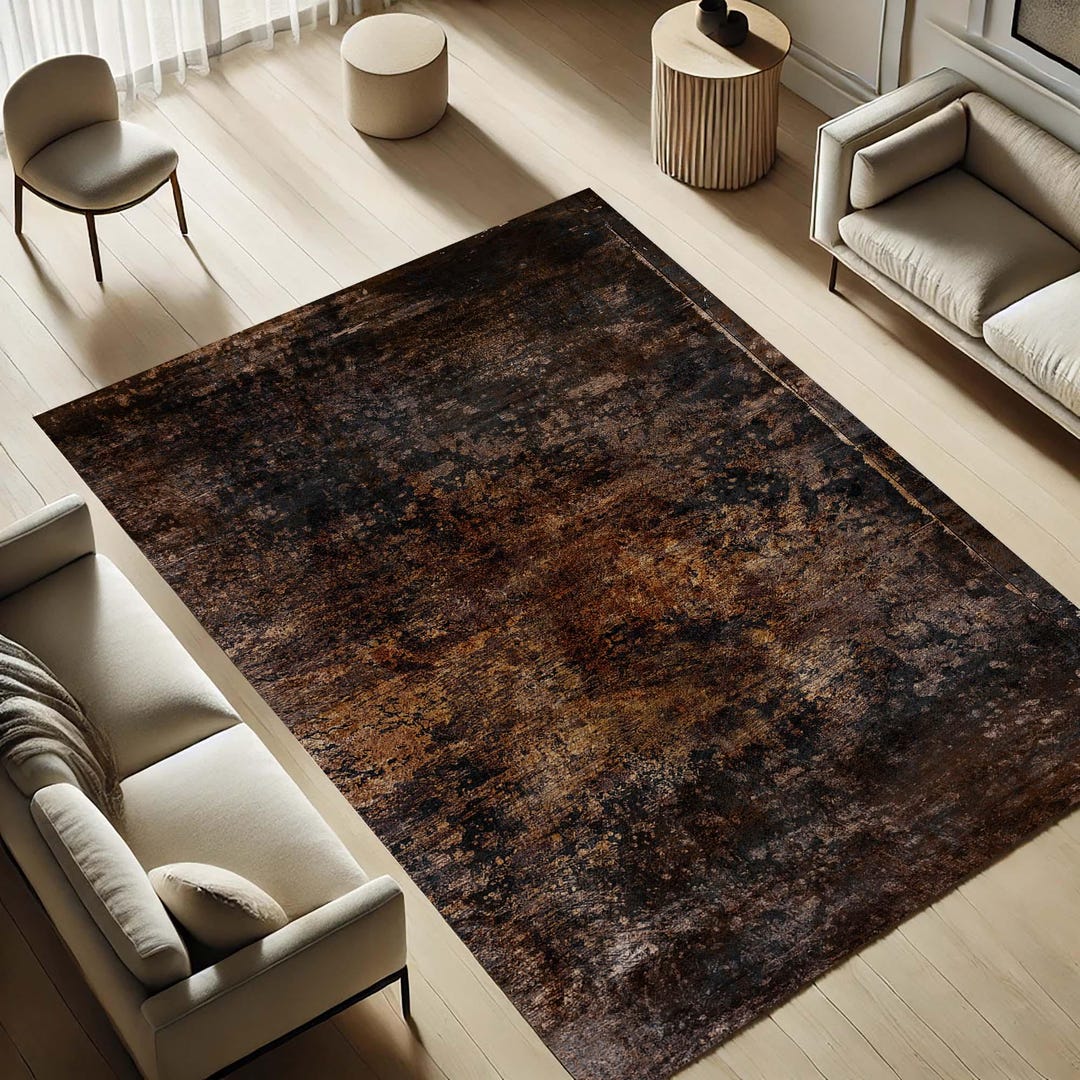 Distressed Rustic Carpet, Industrial Style Rug, Worn Look Mat, Earth ...