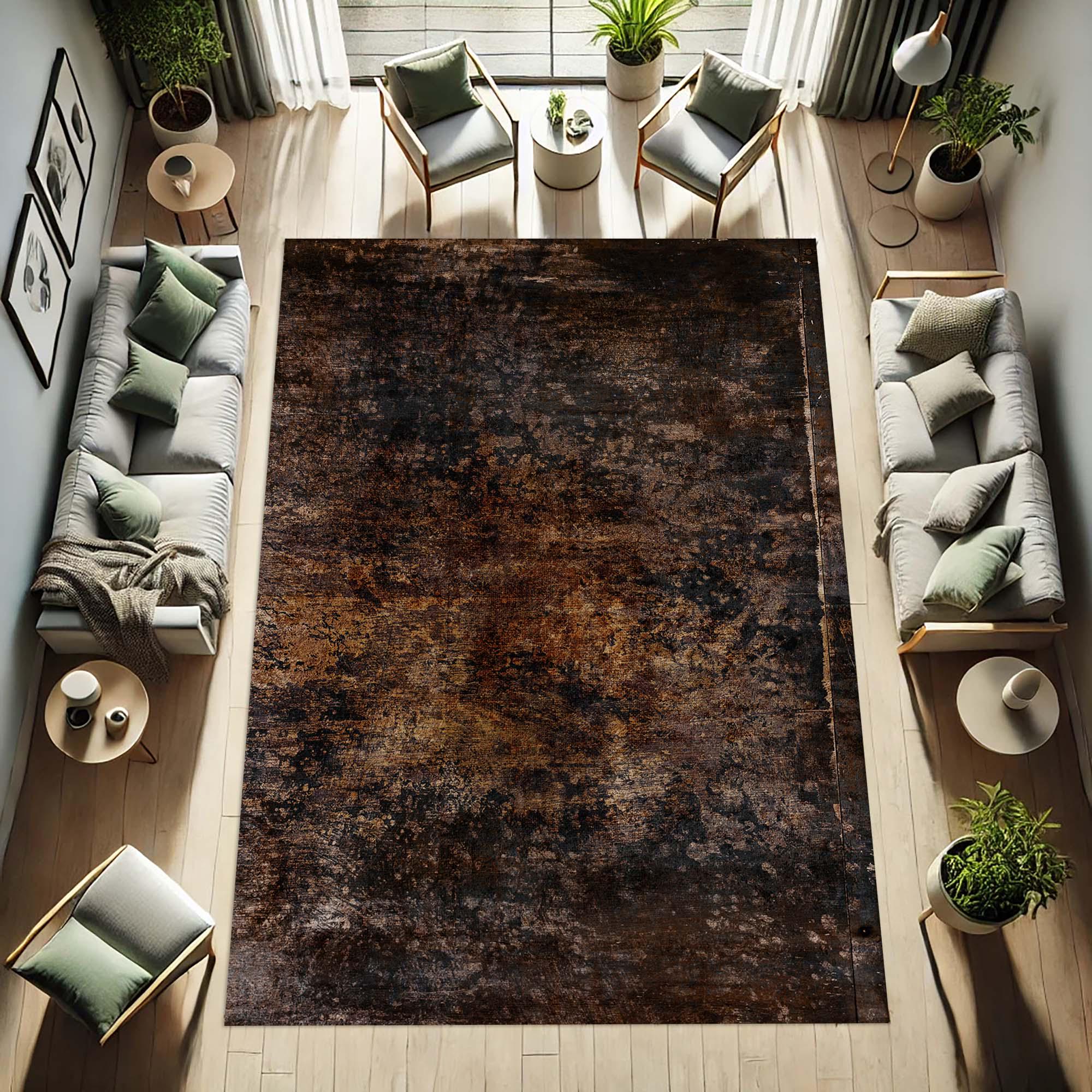 Distressed Rustic Carpet, Industrial Style Rug, Worn Look Mat, Earth ...