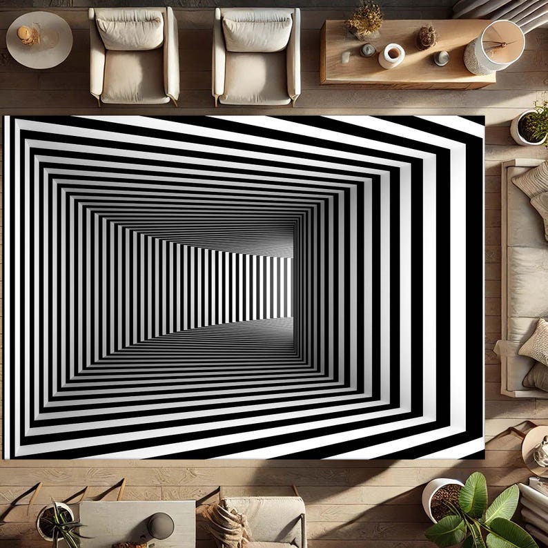 3D Optical Illusion Carpet, Tunnel Design Rug, Minimalist Room Decor ...