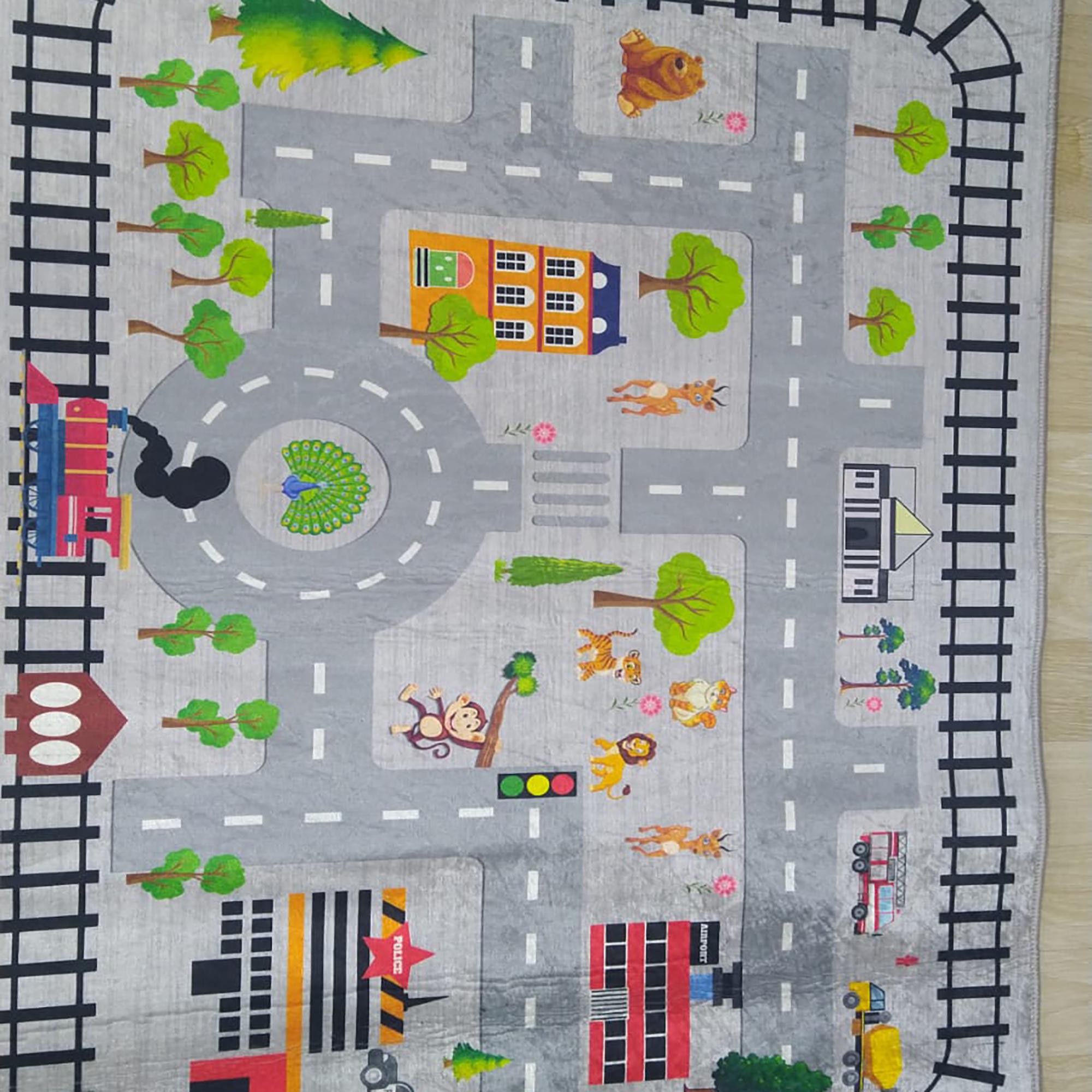 Interactive Kids' City Map Rug With Roads, Train Tracks, Buildings ...