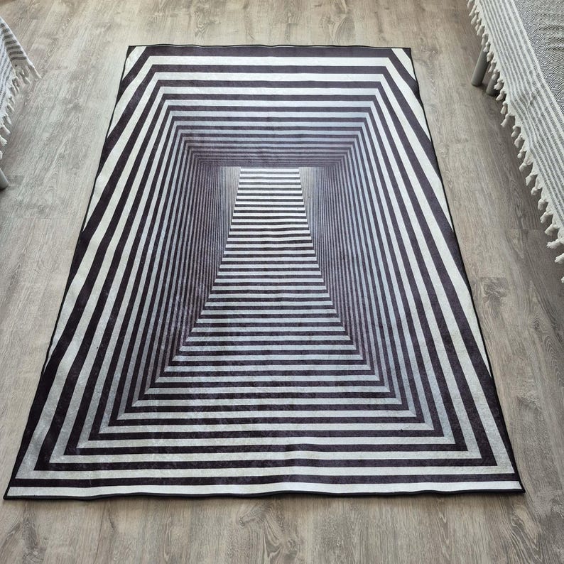 3D Optical Illusion Carpet, Tunnel Design Rug, Minimalist Room Decor ...