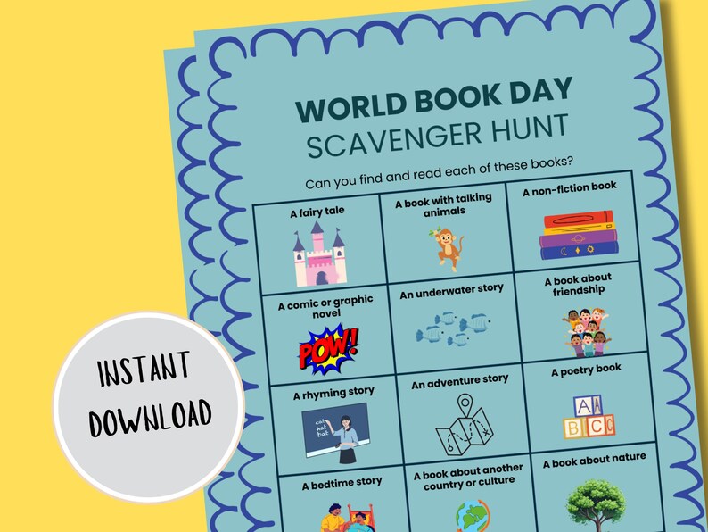 World Book Day Scavenger Hunt Downloadable Template - Etsy