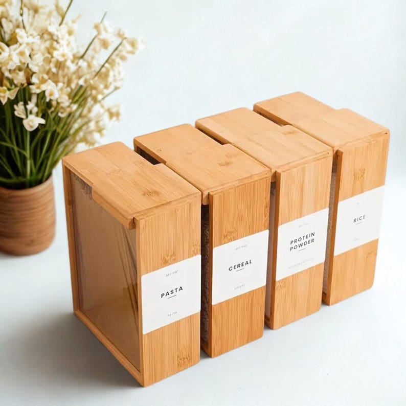 Bamboo Food Storage Container 2L | Sliding Lid Pantry Organizer for ...