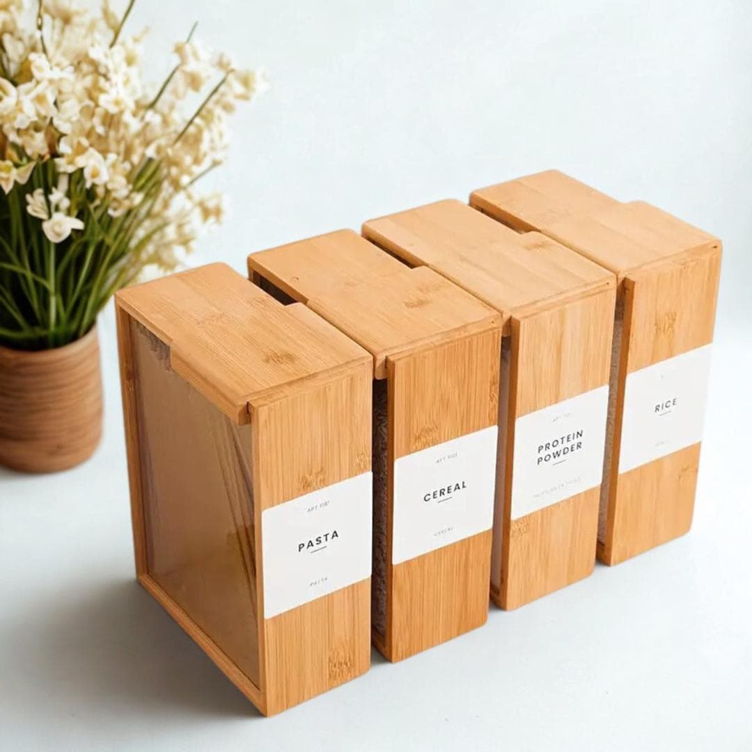 Bamboo Food Storage Container 2L | Sliding Lid Pantry Organizer for ...