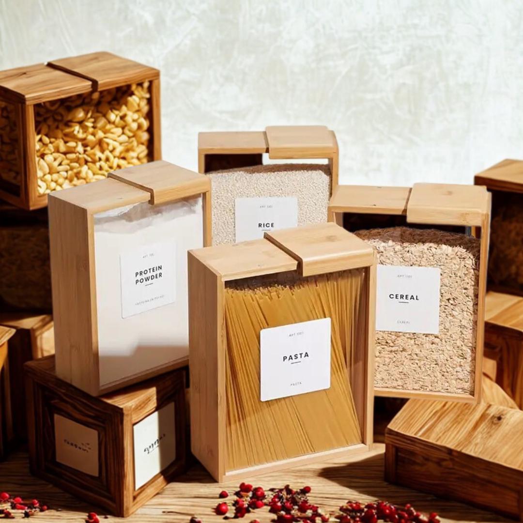 Bamboo Food Storage Container 2L | Sliding Lid Pantry Organizer for ...