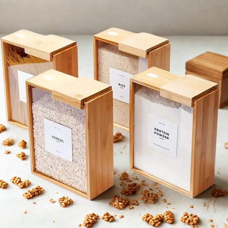 Bamboo Food Storage Container 2L | Sliding Lid Pantry Organizer for ...