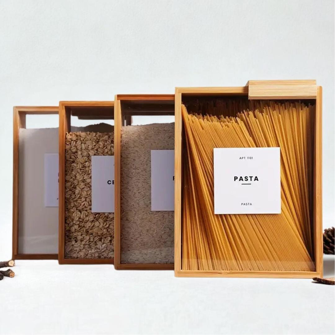 Bamboo Food Storage Container 3L | Sliding Lid Pantry Organizer for ...