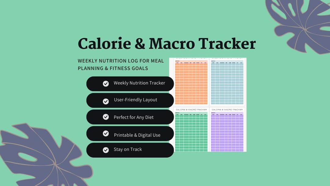 Calorie & Macro Tracker | Printable Food Journal and Nutrition Log for ...
