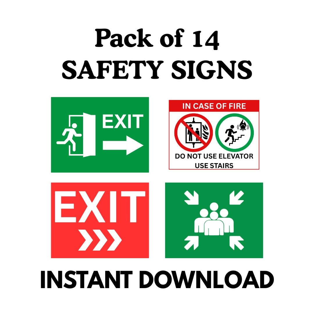 Safety Signs Poster Set of 14 : Fire, Emergency, Exit Safety Posters ...