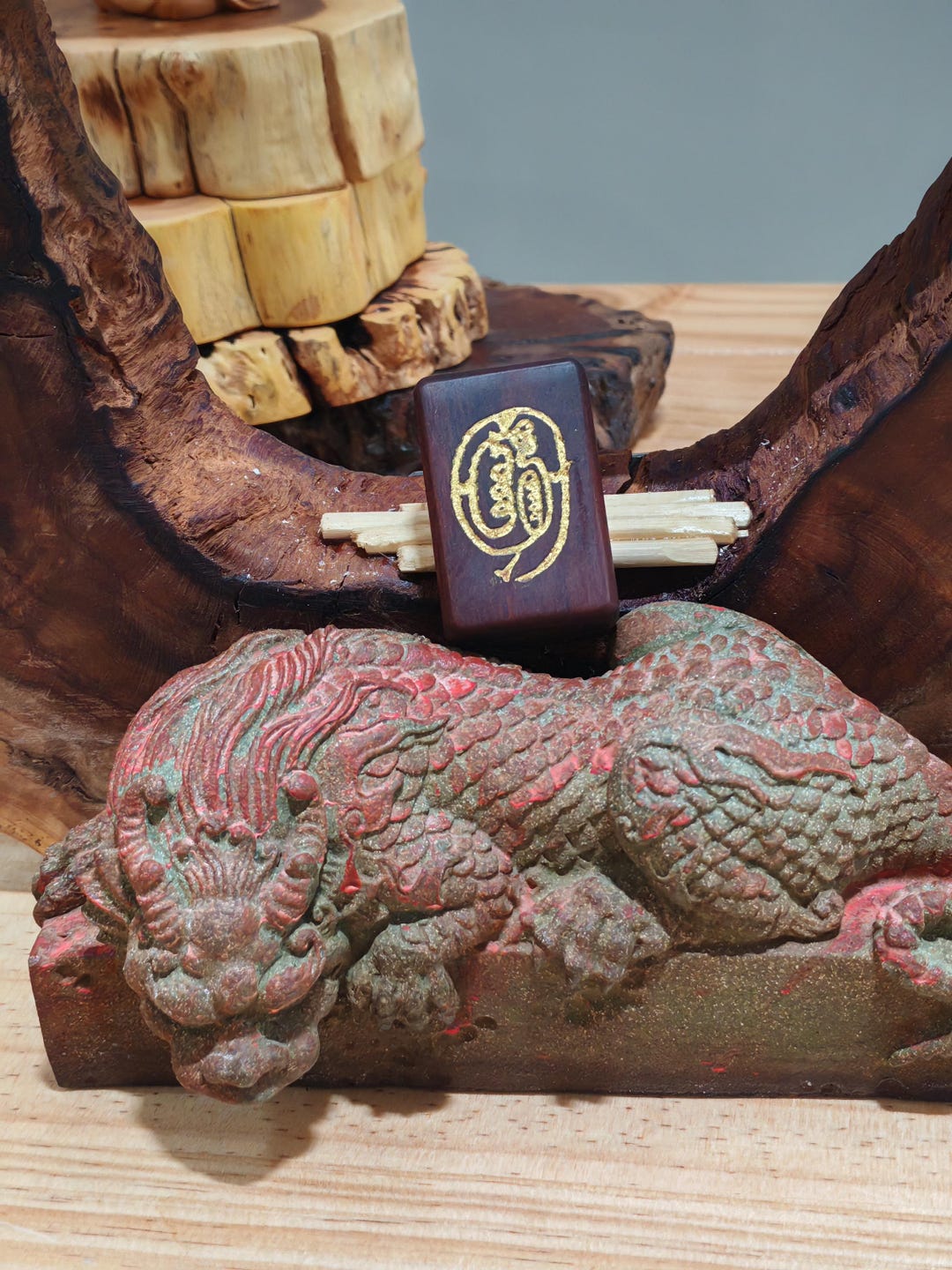 Hand-carved Lightning Struck Wood Vajra Amulet: Taoist Protection Charm ...