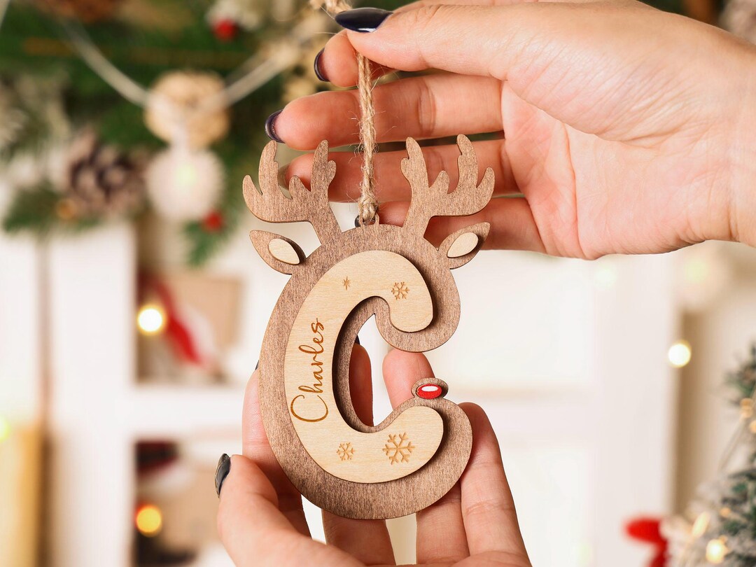 Engraved Reindeer Letter Ornaments: Personalied Christmas Stocking Name ...
