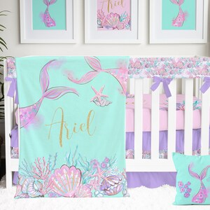 Mermaid Crib Bedding Baby Girl Nursery Set Purple Baby - Etsy