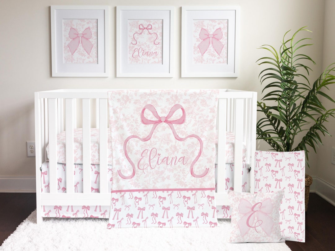Pink Bow Baby Girl Crib Bedding Set for Your Coquette Nursery | Preppy ...
