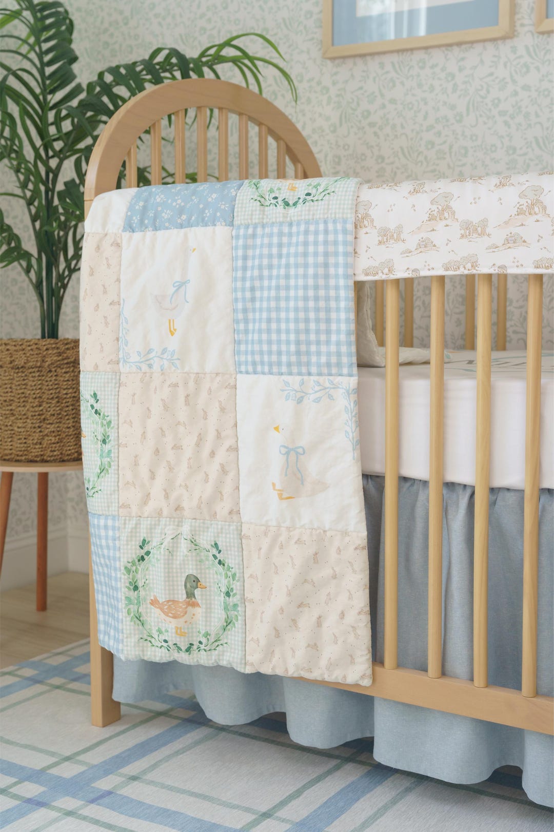 Organic Cotton Baby Boy Crib Quilt: Duck, Goose, Bunnies, Cottage ...