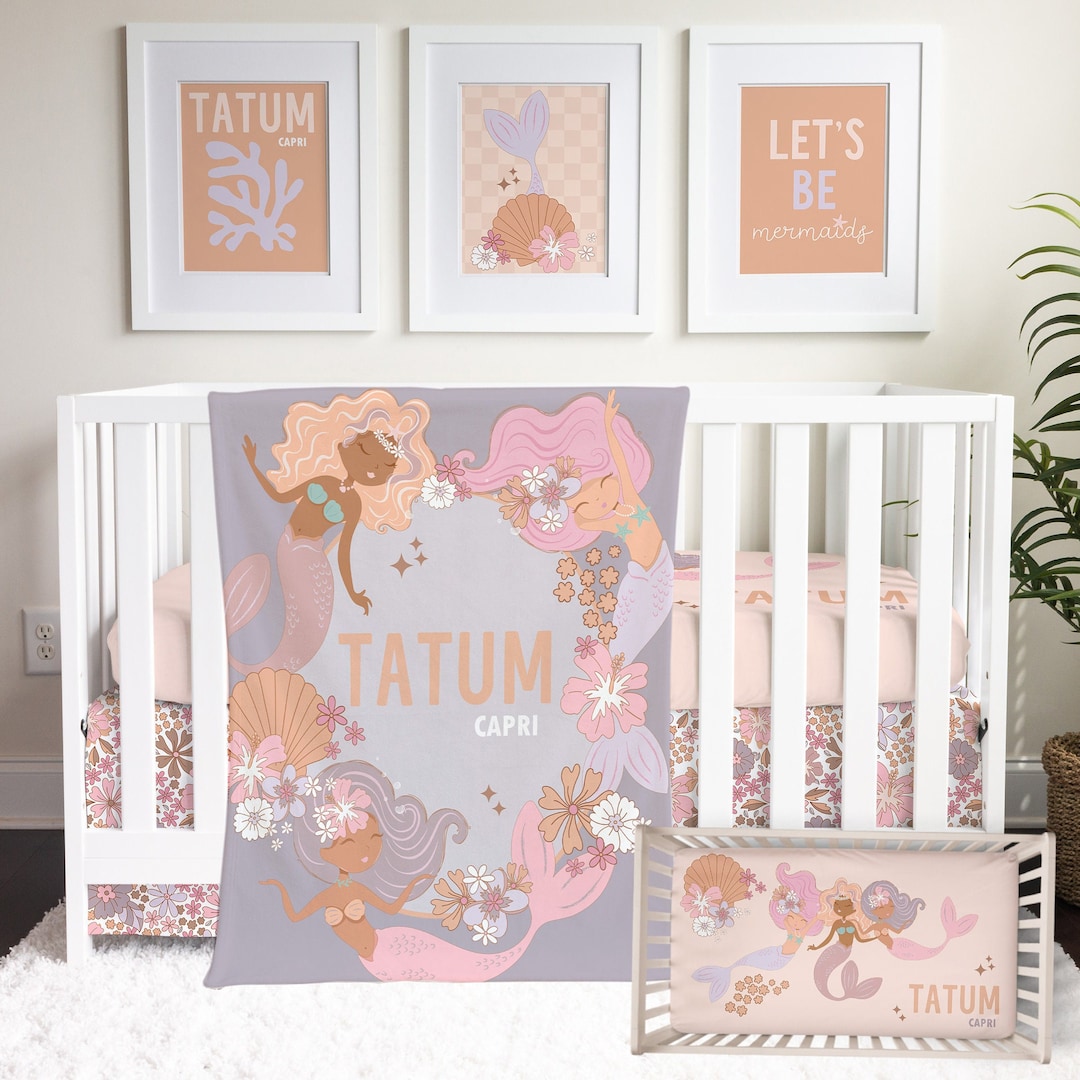 Mermaid Crib Bedding Set for Your Boho Baby Girl Nursery | Personalized ...