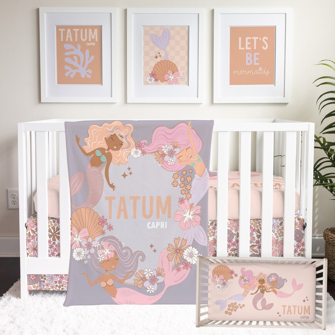 Mermaid Crib Bedding Set for Your Boho Baby Girl Nursery | Personalized ...