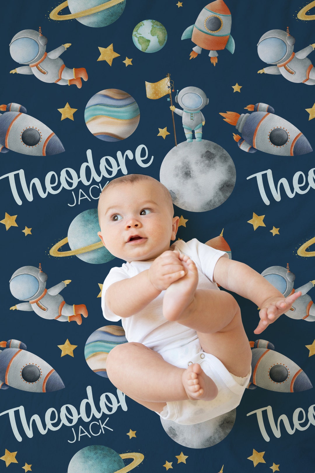 Personalized Outer Space Baby Blanket With Rockets, Planets, and ...