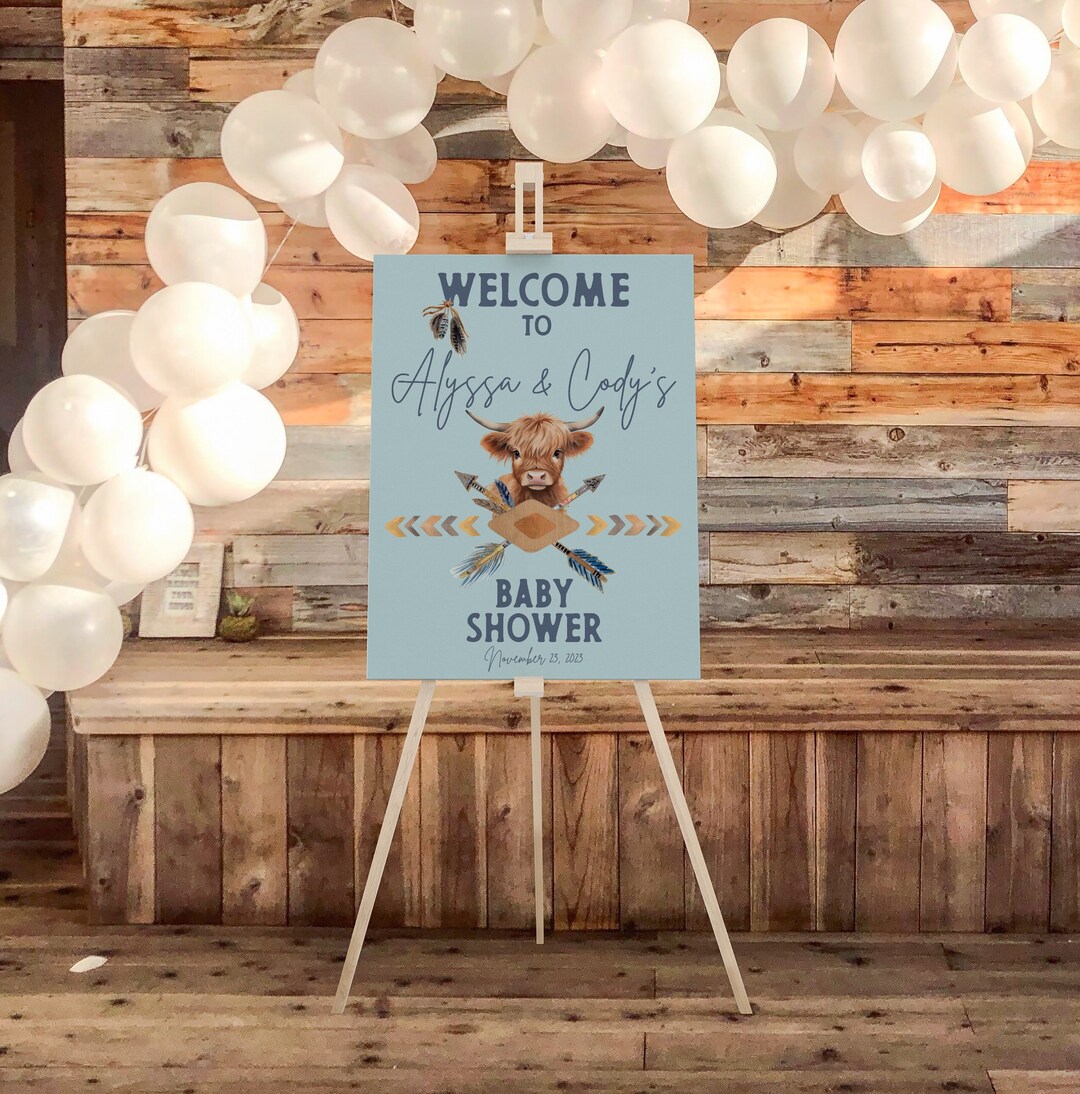 Highland Baby Shower Welcome Sign, Personalized Cow Baby Shower Sign ...