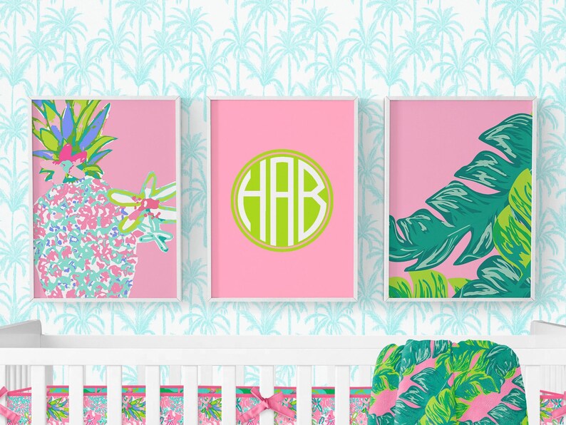 Preppy Bedding Set Tropical Girls Room Pineapples Palms - Etsy