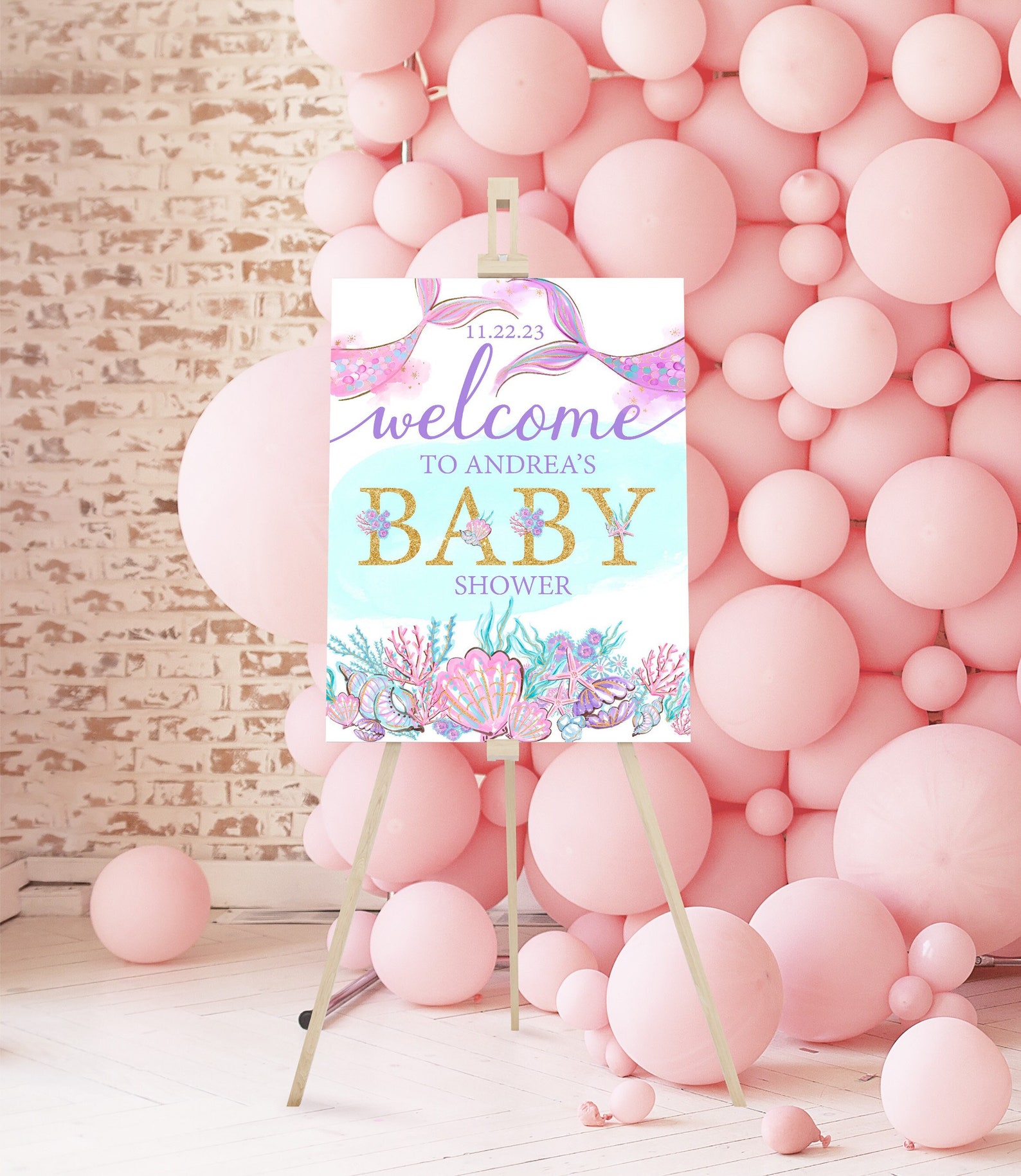 Mermaid Seashell Baby Shower Welcome Sign, Personalized Girl Baby ...
