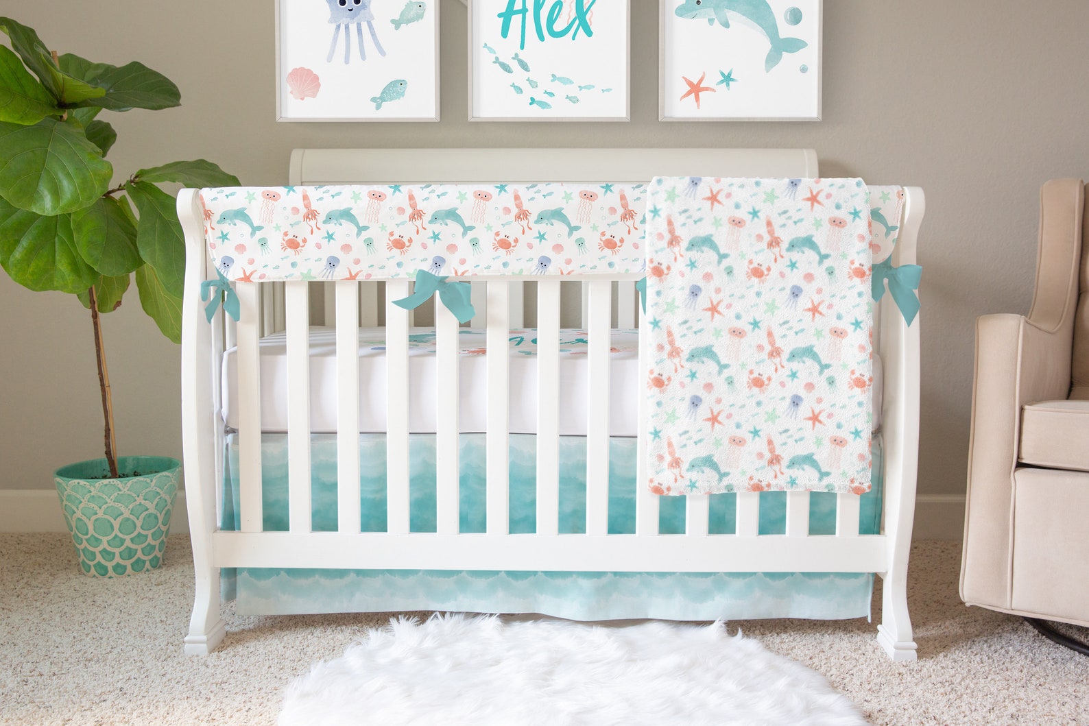 Ocean Crib Bedding Baby Boy Neutral Baby Bedding Underwater - Etsy UK