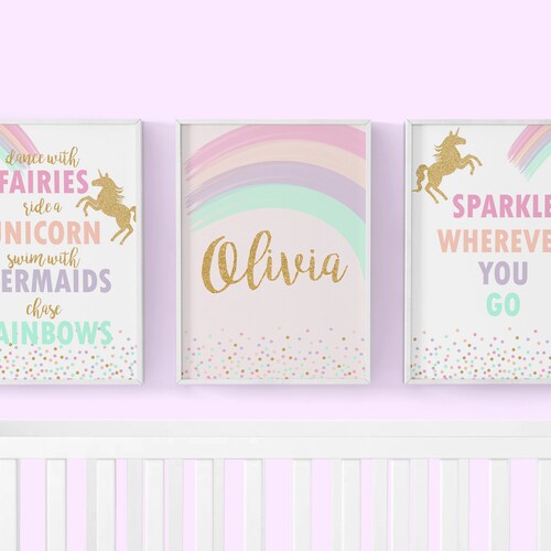 Unicorn Printable Art Set Girls Room Decor Digital Unicorn - Etsy