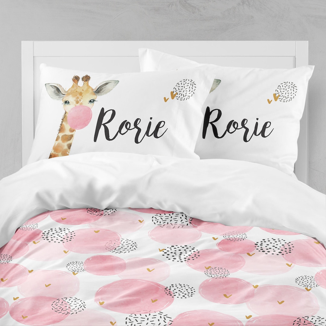 Girl Bedding Set With Pink Bubblegum Giraffe, Twin Comforter, Queen ...