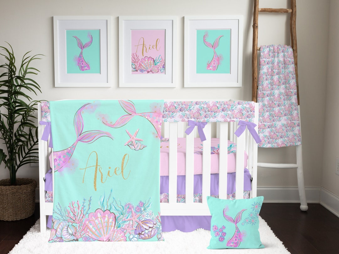 Mermaid Crib Bedding Baby Girl Nursery Set Purple Baby - Etsy