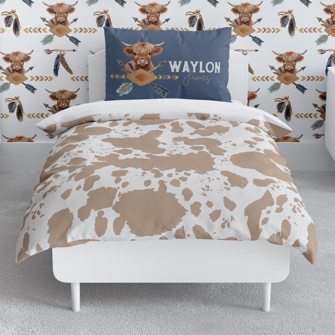 Highland Cow Toddler Bedding Set With Cowhide for Your Western Boy Room ...