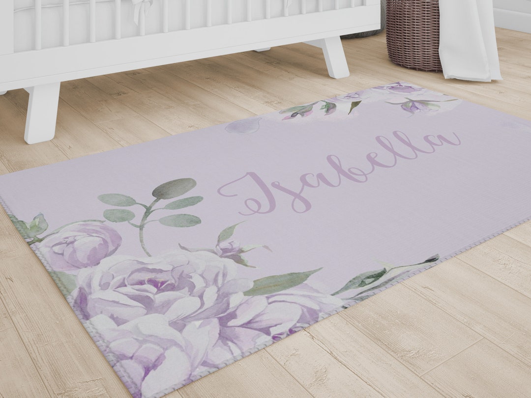 Lavender Area Rug, Floral Room Decor, Purple Girls Rug, Toddler Girls ...
