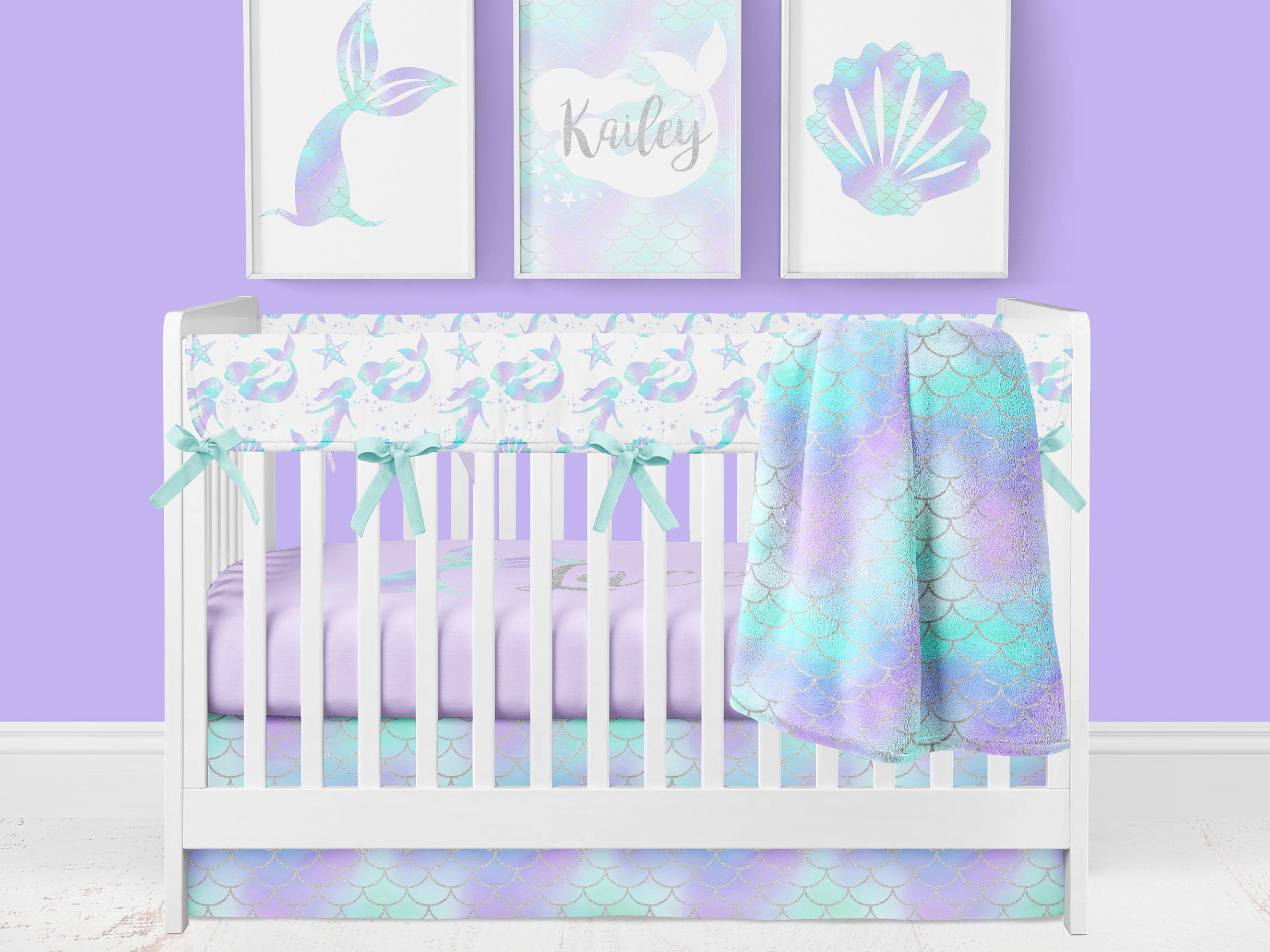 Girl Crib Bedding with Rail Guard Mermaid Nursery Baby | Etsy