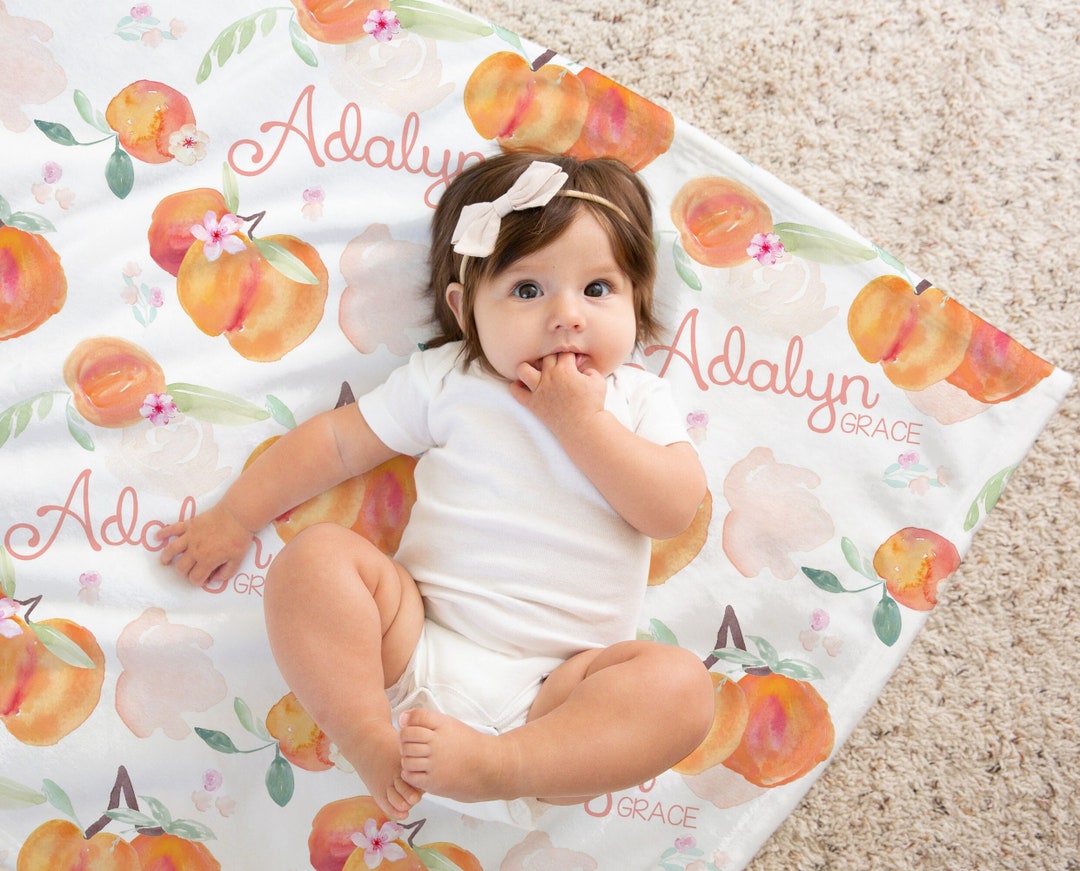 Personalized Peaches Baby Blanket, Baby Girl Gift, Fruit Nursery Decor ...