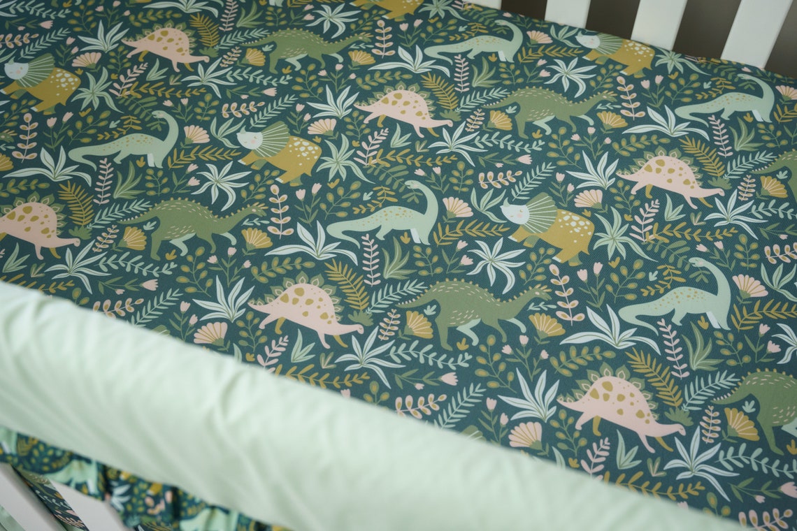 Girl Dinosaur Crib Bedding Set Pink and Mint Green Girl - Etsy