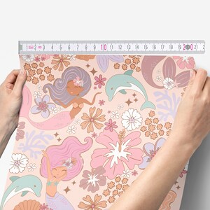 Boho Mermaid Wallpaper, Retro Removable Wallpaper, Mermaid, Peel and ...