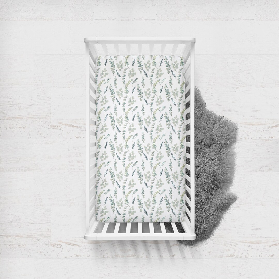 Neutral Crib Bedding, Greenery, Eucalyptus Crib Sheet, Aloe, Leaves ...