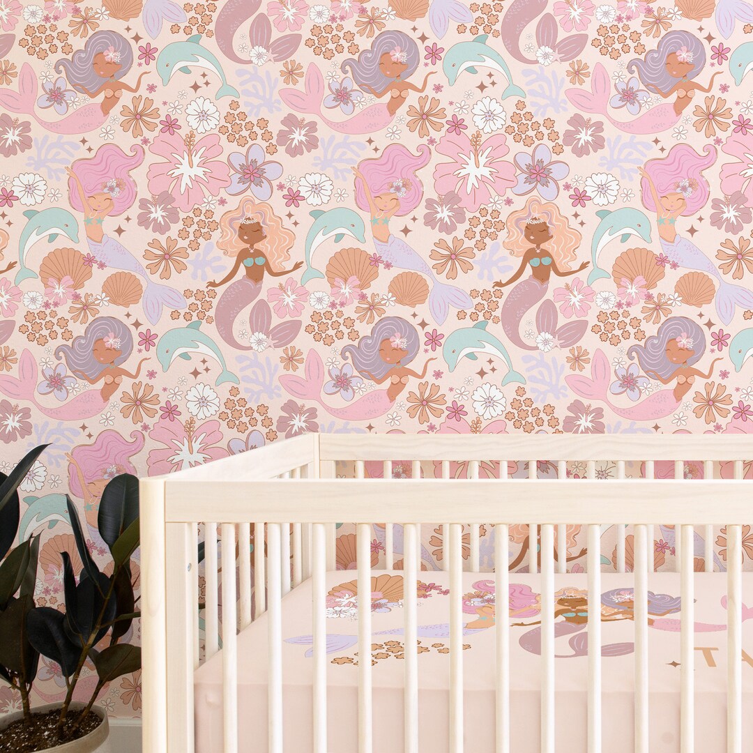 Boho Mermaid Wallpaper, Retro Removable Wallpaper, Mermaid, Peel and ...