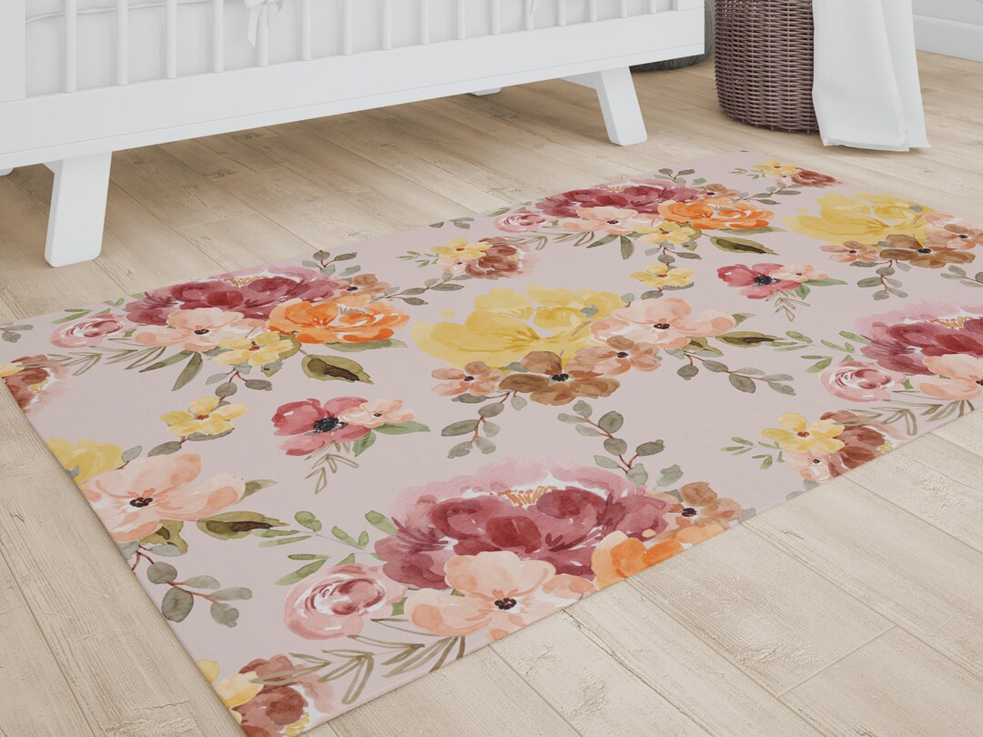 Baby Girl Nursery Rug, Wildflower Floral, Highland Cow Nursery Decor ...