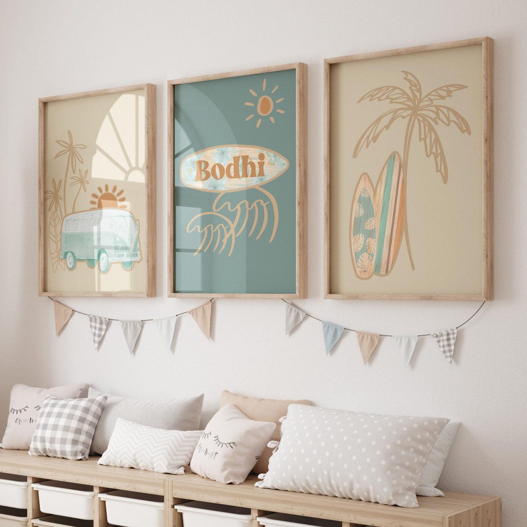 Boho Surfer Nursery Art Prints: Personalized Coastal Decor - Etsy