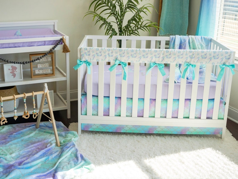 Girl Crib Bedding With Rail Guard Mermaid Nursery Baby - Etsy