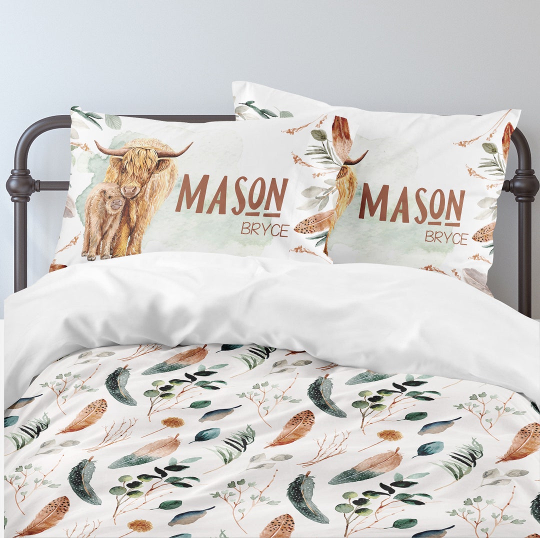 Highland Cow Bedding Set: Personalized Comforter & Pillowcases - Etsy