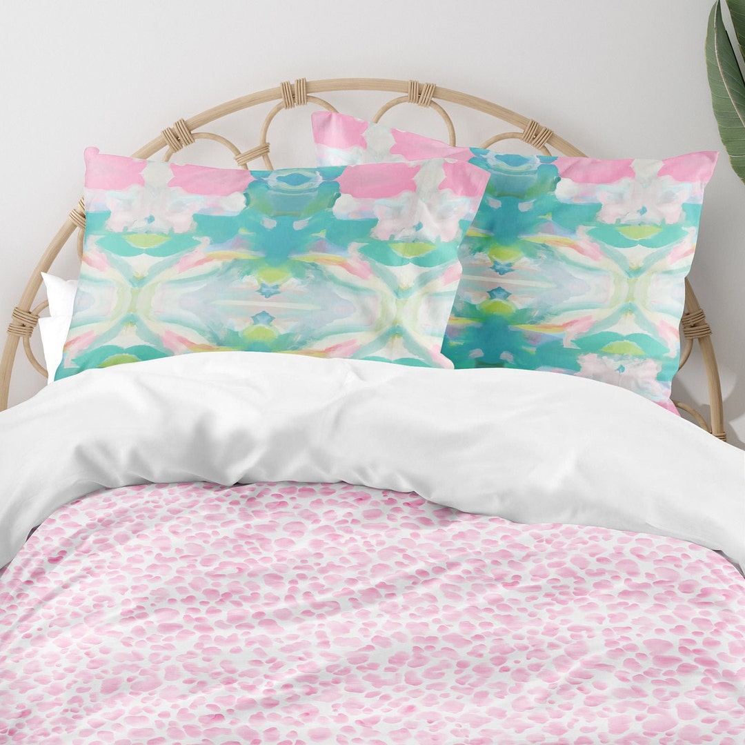 Pink Cheetah Bedding Set, Abstract Pillowcase Set, Pink, Aqua, Lime ...