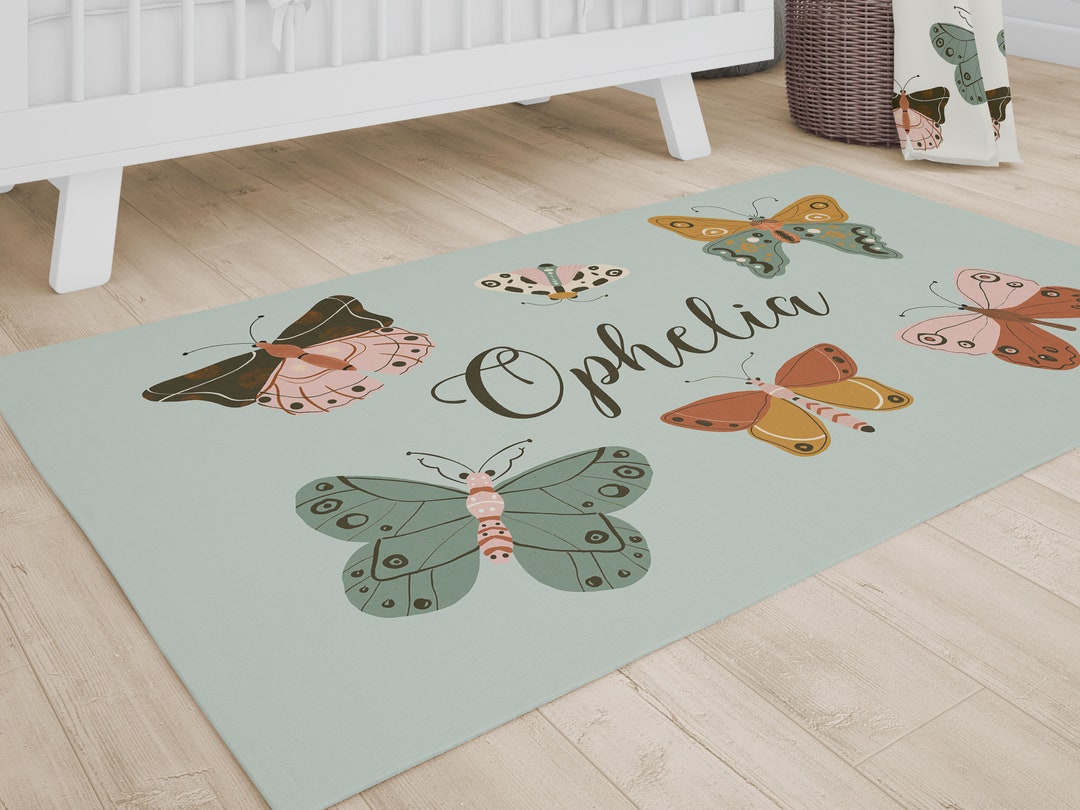 Butterfly Baby Rug, Vintage Room Decor, Personalized, Toddler Girls ...