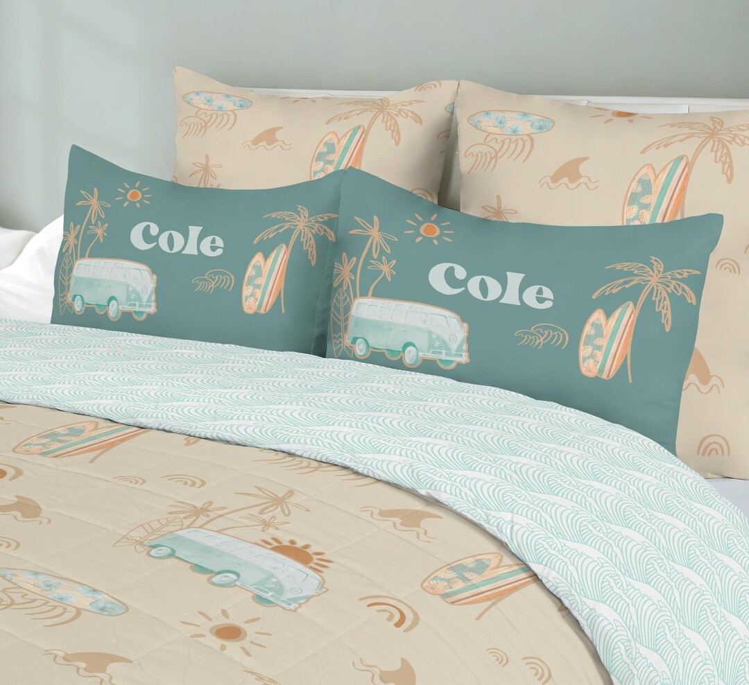 Surfer Boy Bedding Set: Boho Ocean Waves Comforter, Pillowcase - Etsy
